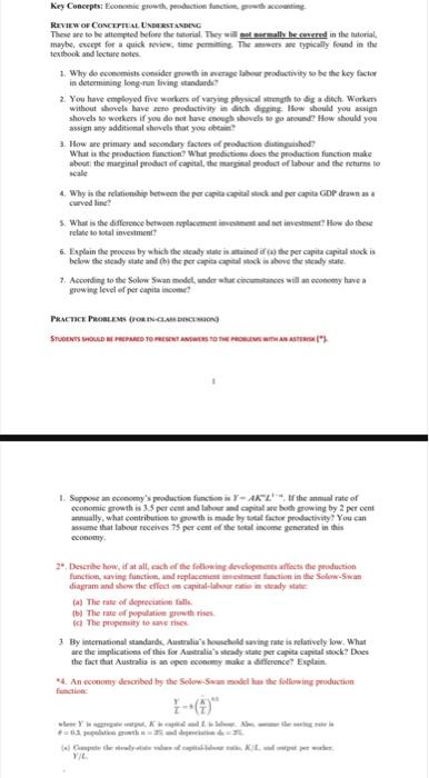 Solved *4. An economy described by the Solow-Swan model has | Chegg.com