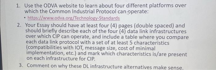 Solved 1. Use the ODVA website to learn about four different | Chegg.com
