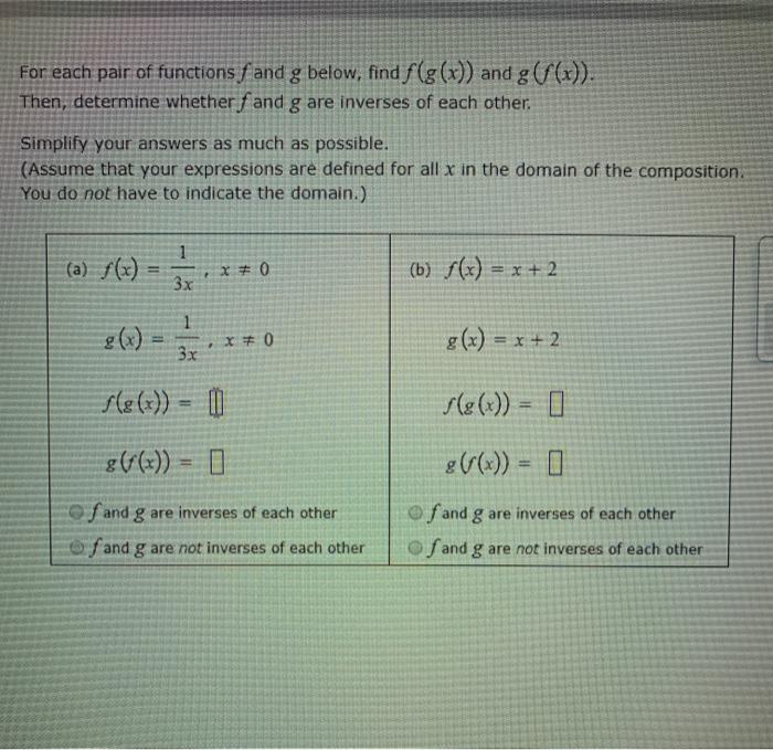Solved For each pair of functions fand g below, find f(g(x)) | Chegg.com