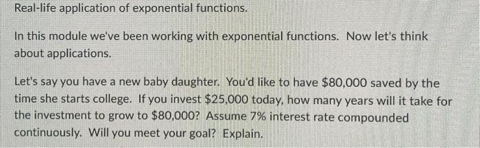 Solved Real-life application of exponential functions. In | Chegg.com