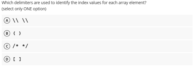 Solved Which delimiters are used to identify the index | Chegg.com