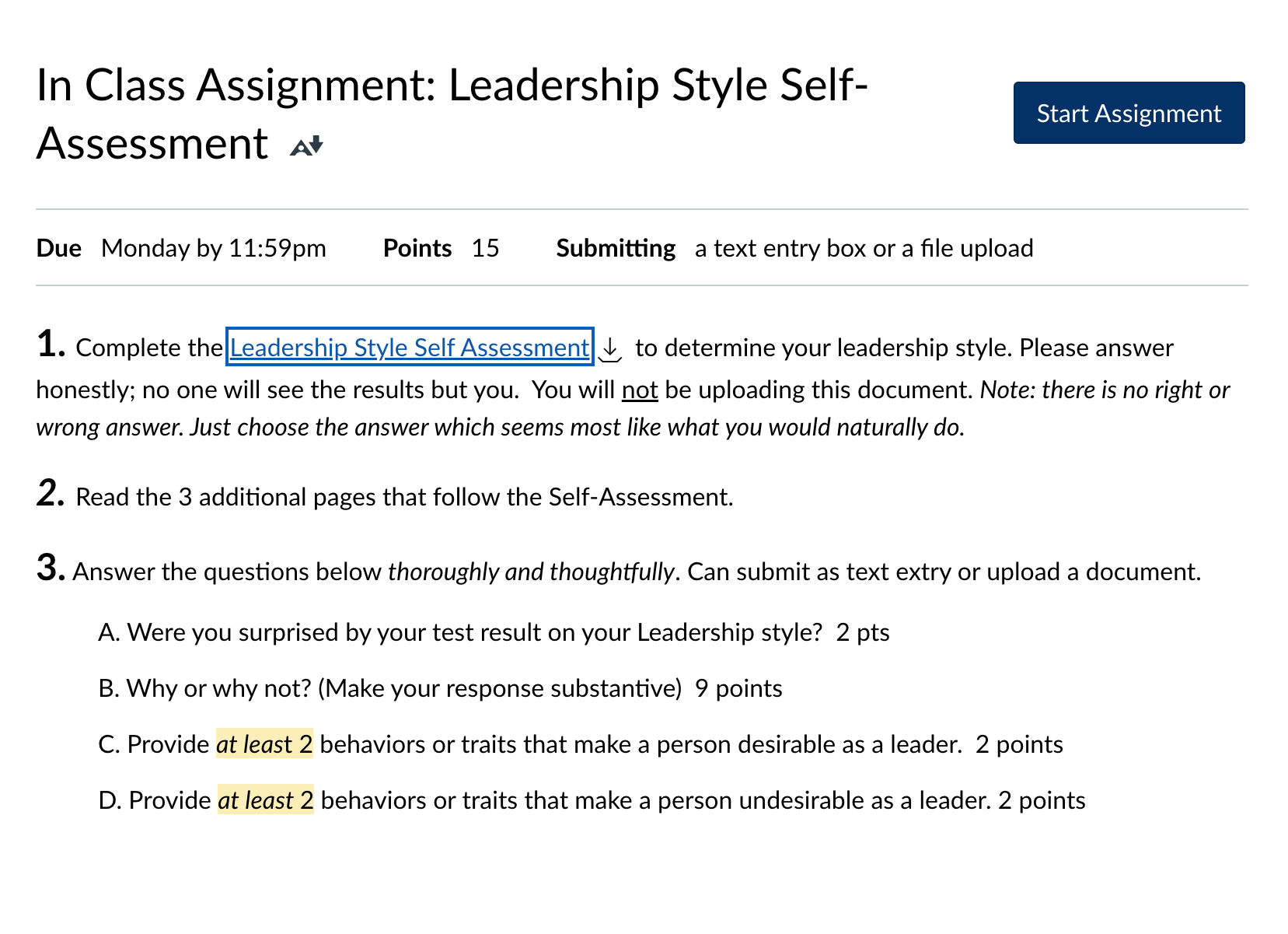 Solved Complete the Leadership Style Self Assessment darr to | Chegg.com