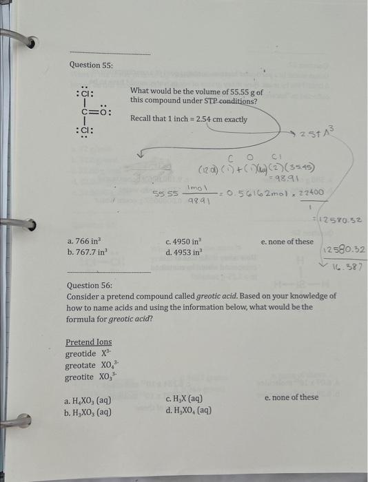 Solved Question 55: What would be the volume of 55.55 g of | Chegg.com