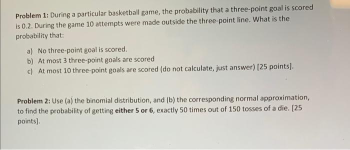 Solved Problem 1: During a particular basketball game, the | Chegg.com