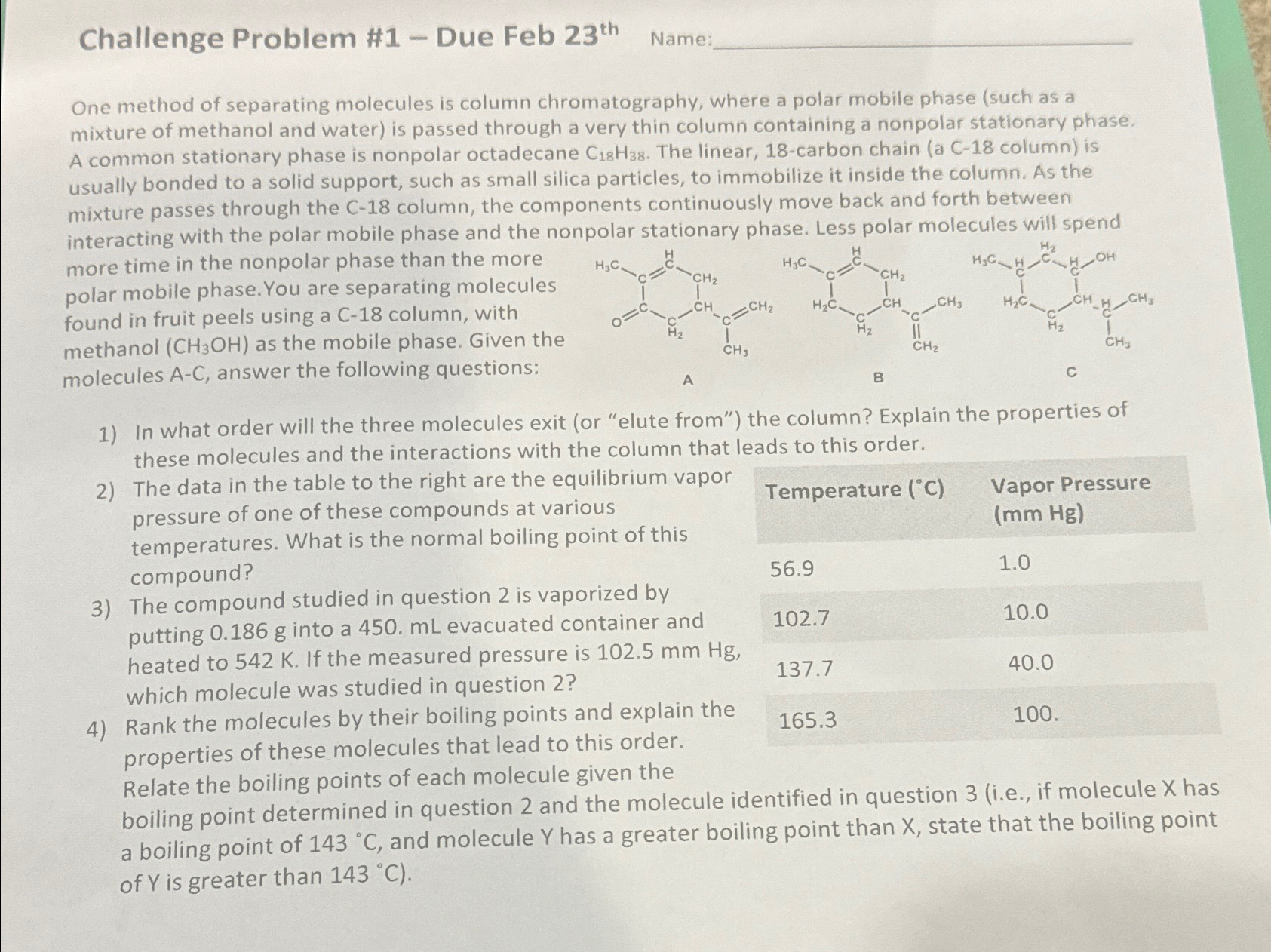 Challenge Problem #1 - ﻿Due Feb 23th ﻿NamOne method | Chegg.com
