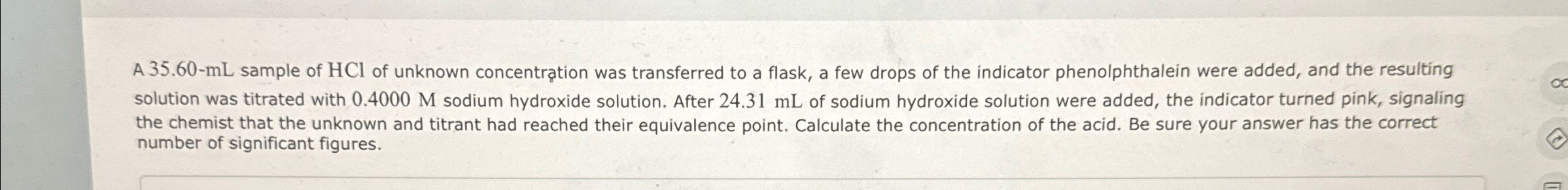 Solved A 35.60- mL ﻿sample of HCl ﻿of unknown concentration | Chegg.com