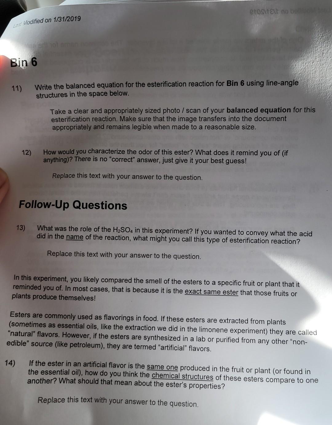 Solved Experiment 5: The Scents of Esters: An Esterification | Chegg.com