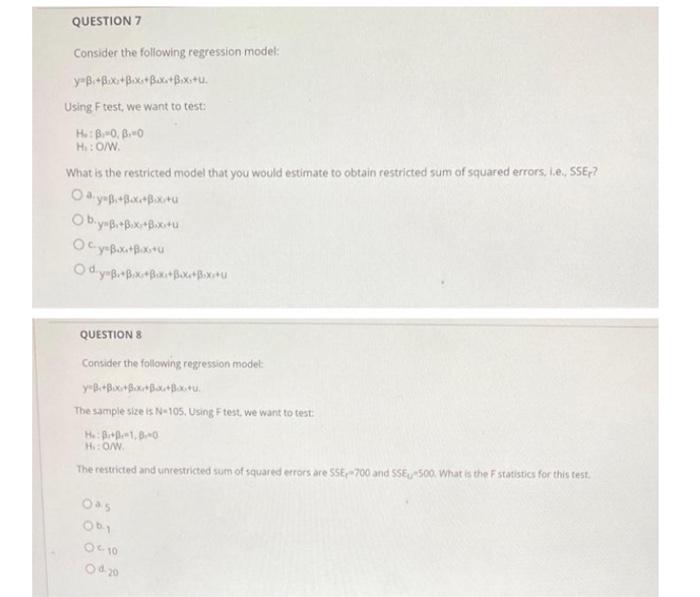 Solved Consider the following regression model: | Chegg.com