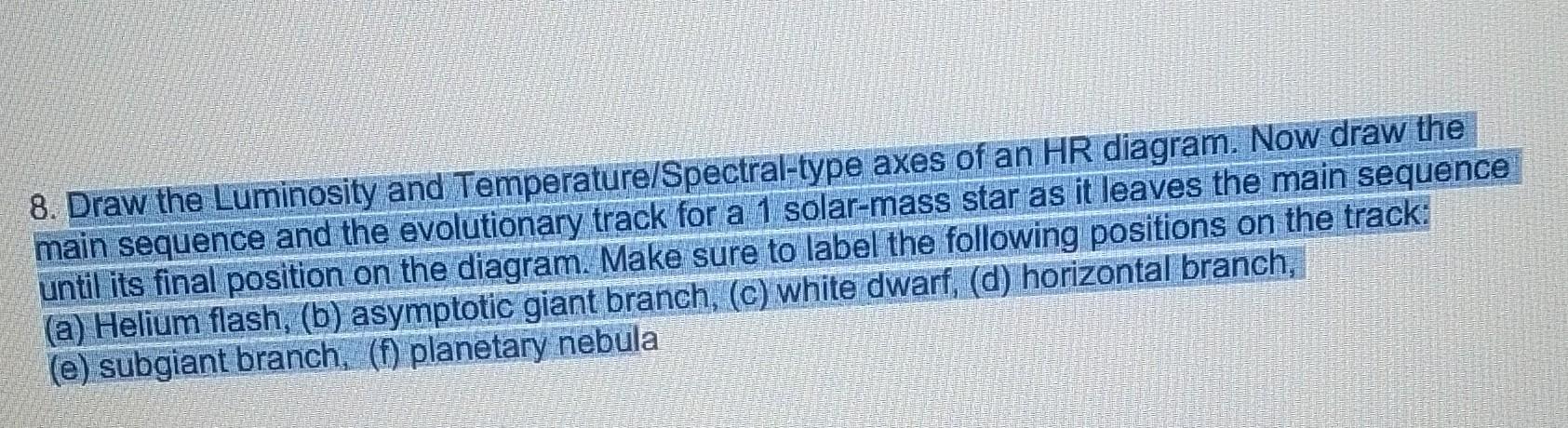 Solved 8. Draw the Luminosity and Temperature/Spectral-type | Chegg.com