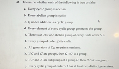 Solved Determine whether each of the following is true or | Chegg.com