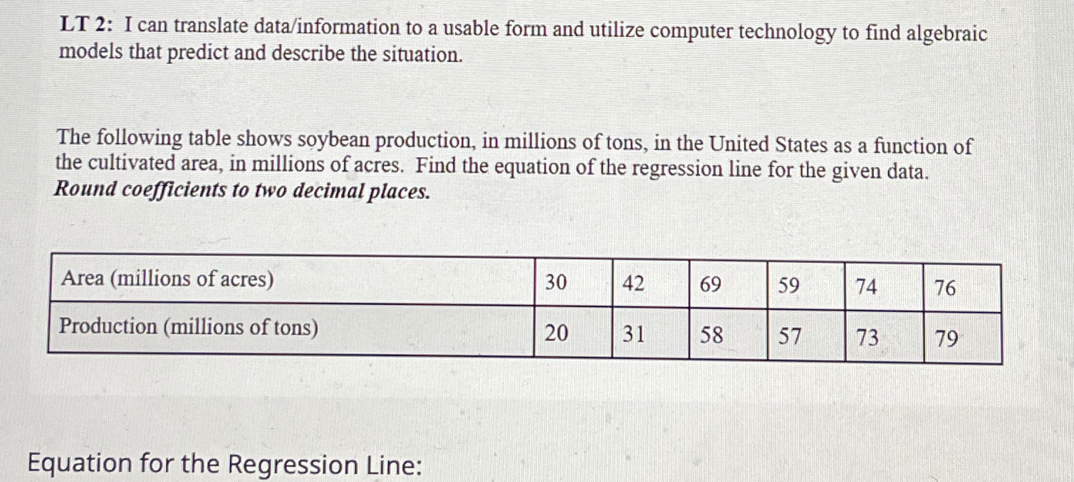 Solved LT 2: I can translate data/information to a usable | Chegg.com