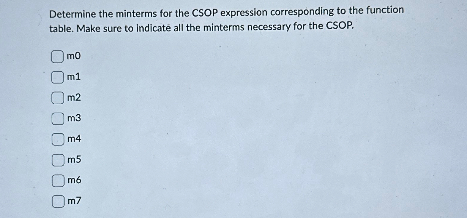 Solved Determine the minterms for the CSOP expression | Chegg.com