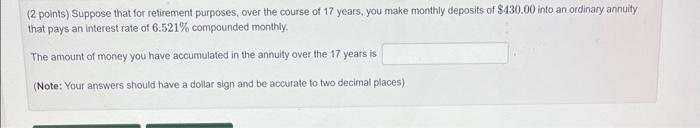 Solved (2 points) Suppose that for refirement purposes, over | Chegg.com