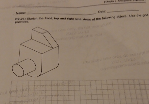 Solved Name:Date:P2-26) ﻿Sketch the front, top and right | Chegg.com