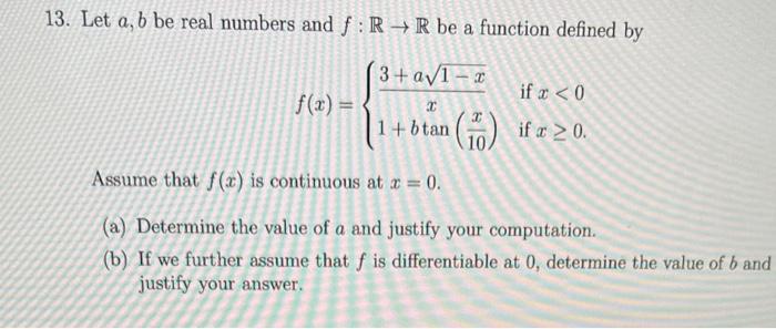 Solved 13. Let a,b be real numbers and f:R→R be a function | Chegg.com