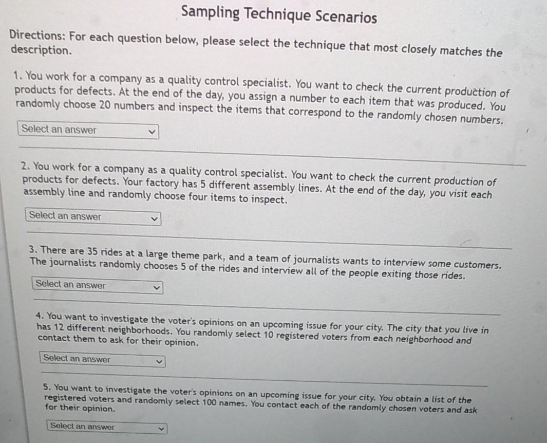 Solved simple Random sample Stratified | Chegg.com