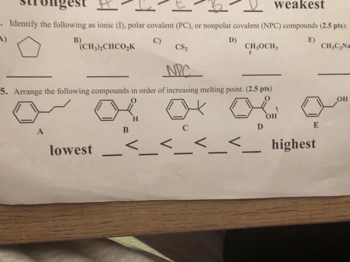 Solved Identify the following as ionic (I), polar covalent ( | Chegg.com