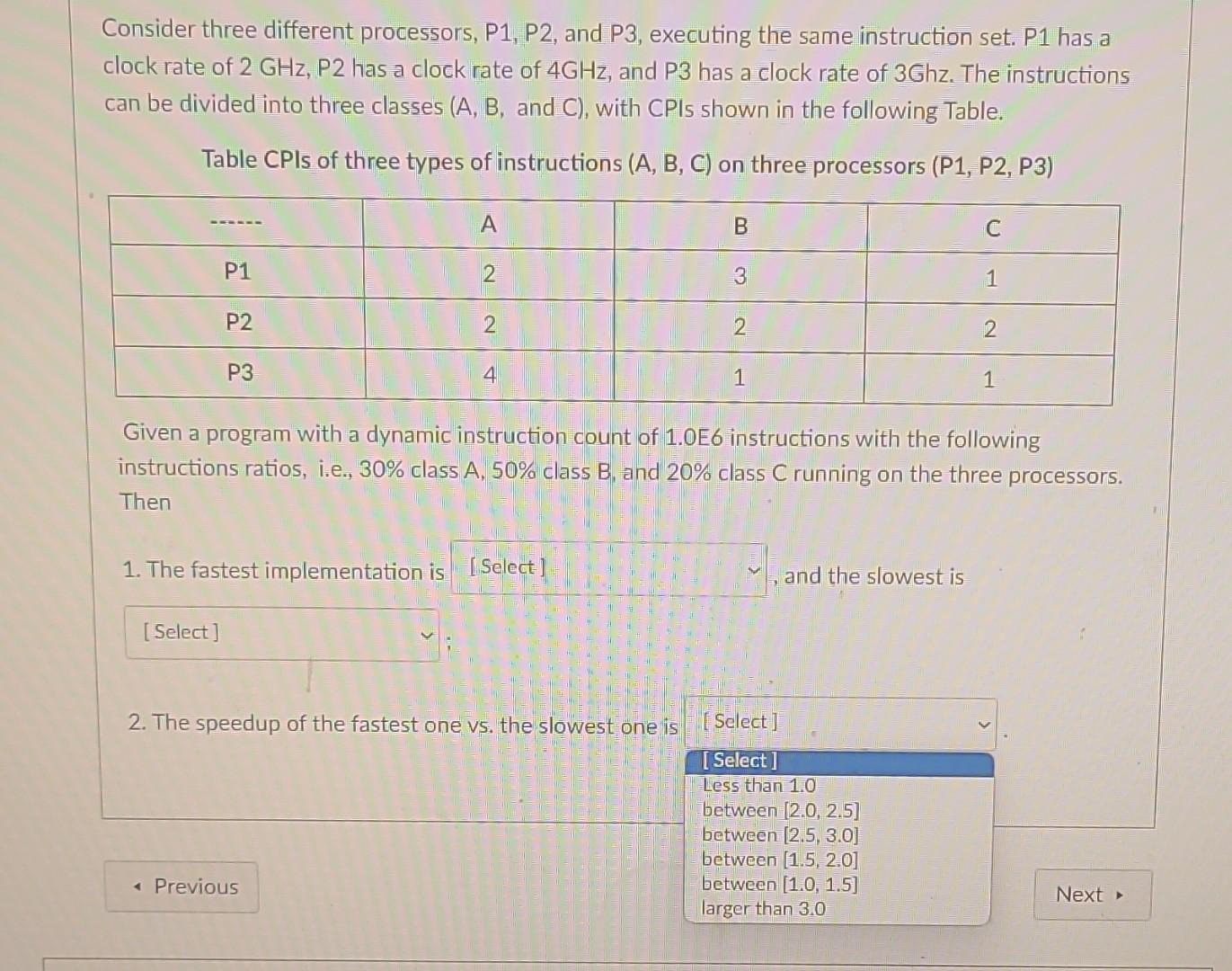 Consider three different processors, P1, P2, and P3, | Chegg.com