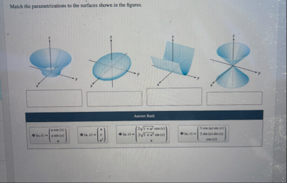 Solved Match the parametrizations to the surfaces shown in | Chegg.com