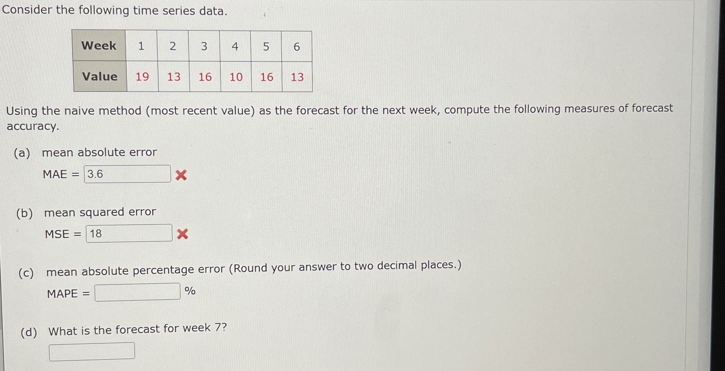 Solved Consider the following time series | Chegg.com