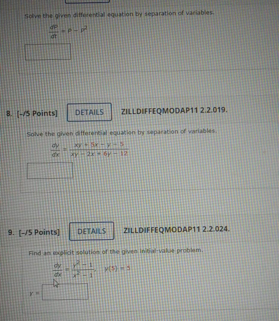 Solved Solve the given differential equation by separation | Chegg.com