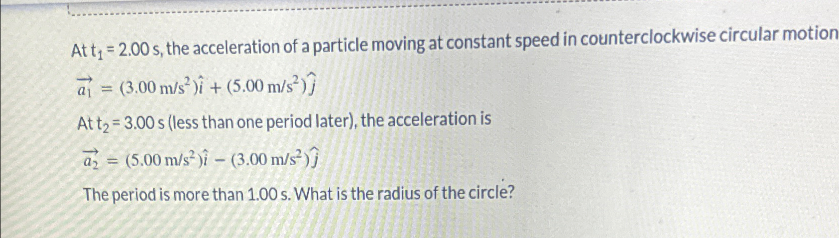 Solved At ?1=2.00s, ﻿the acceleration of a particle moving | Chegg.com