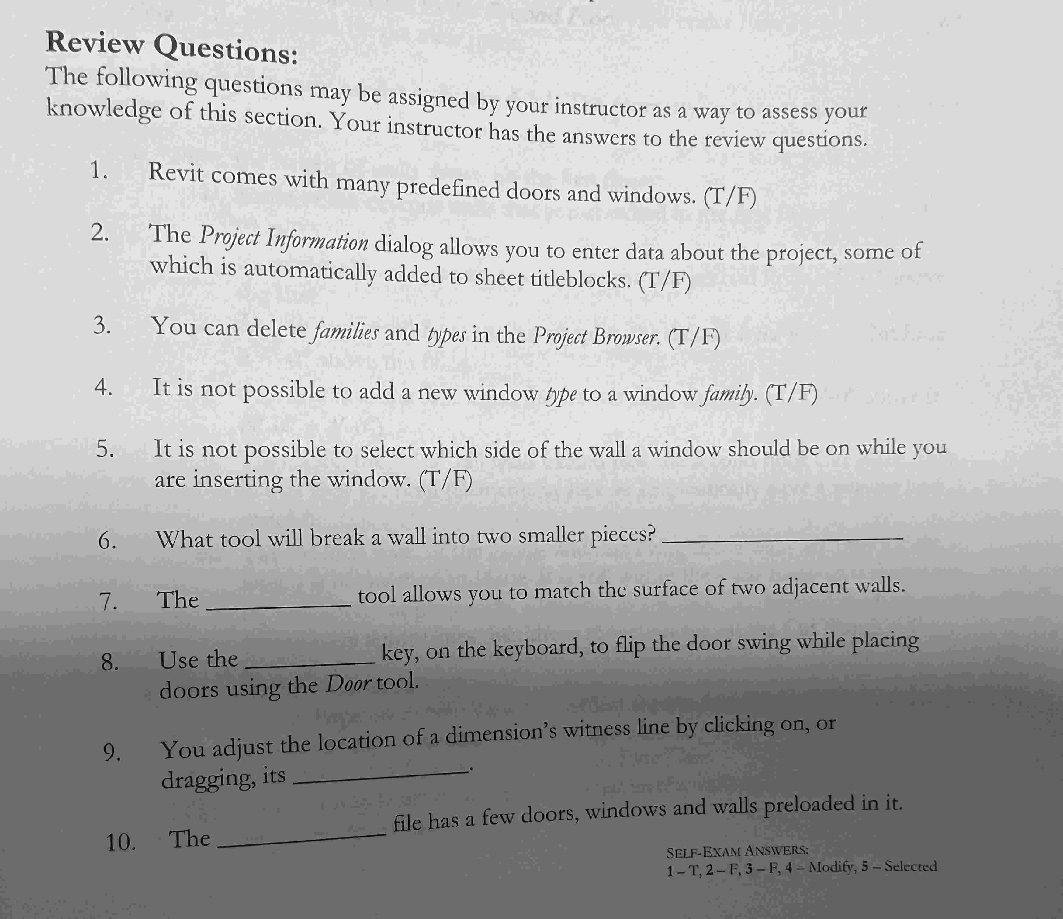 Solved Review Questions: Revit, Chapter 5The following | Chegg.com