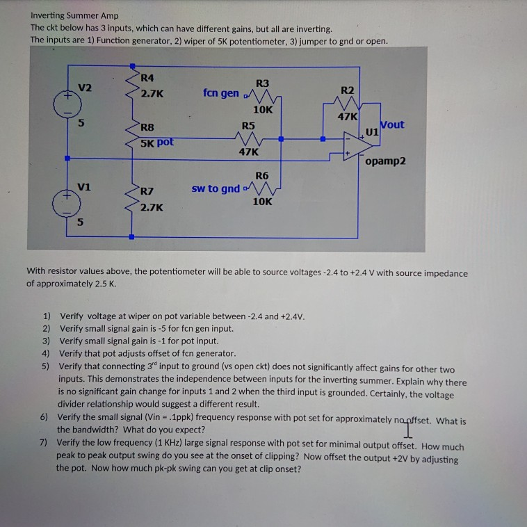 Inverting Summer Amp The ckt below has 3 inputs, | Chegg.com