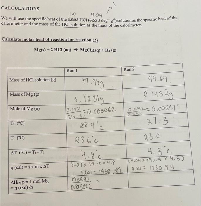 Solved how to find the q(rxn)/n for page 1 and 2 and how to | Chegg.com