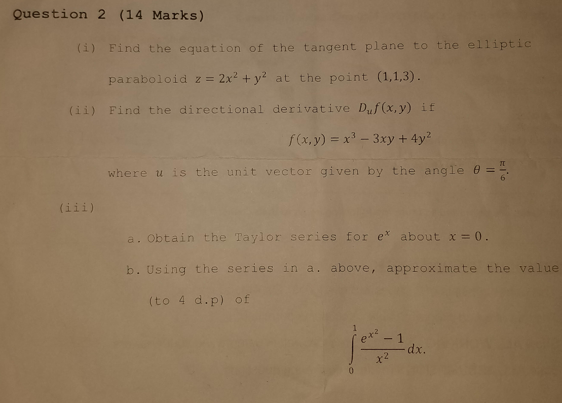 Solved Question 2 (14 ﻿Marks)(i) ﻿Find the equation of the | Chegg.com