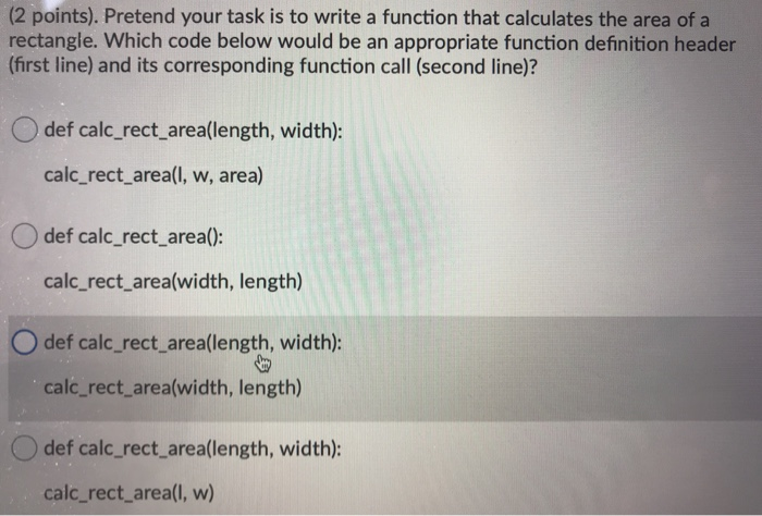 Solved (2 points). Pretend your task is to write a function | Chegg.com