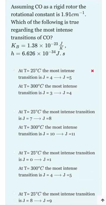 Solved Assuming CO as a rigid rotor the rotational constant | Chegg.com