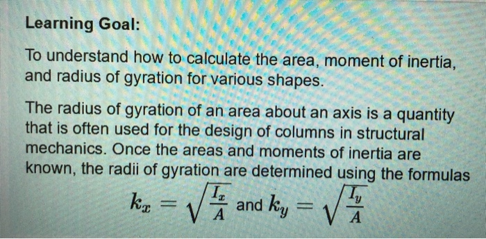 Solved statics Radius of gyration of an area: please answer | Chegg.com