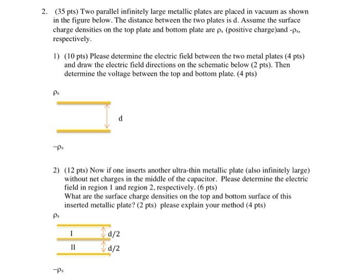 Solved 2. (35 pts) Two parallel infinitely large metallic | Chegg.com
