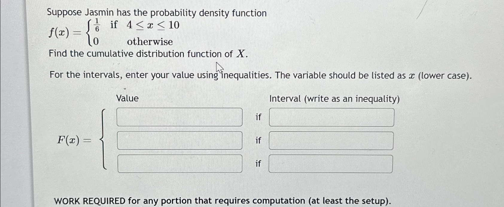 Solved Suppose Jasmin has the probability density | Chegg.com