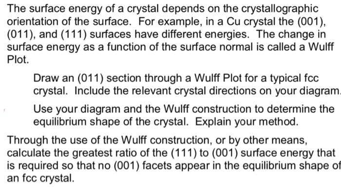 The surface energy of a crystal depends on the | Chegg.com