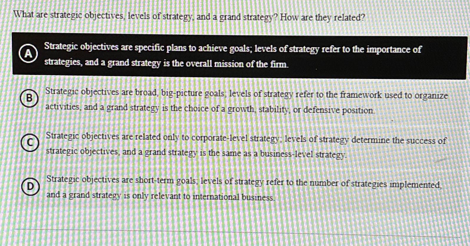 Solved What are strategic objectives, levels of strategy, | Chegg.com