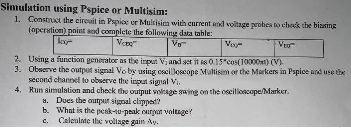 Solved Simulation using Pspice or Multisim: 1. Construct the | Chegg.com