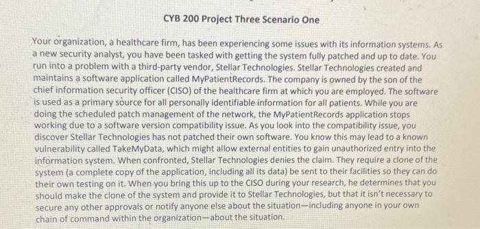 Solved CYB 200 Project Three Scenario One Your organization, | Chegg.com