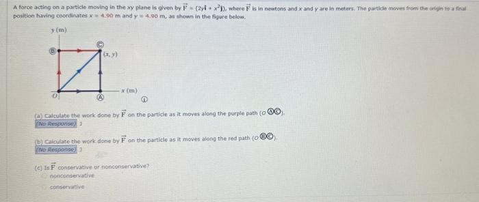 Solved A force acting on a particle moving in the xy plane | Chegg.com