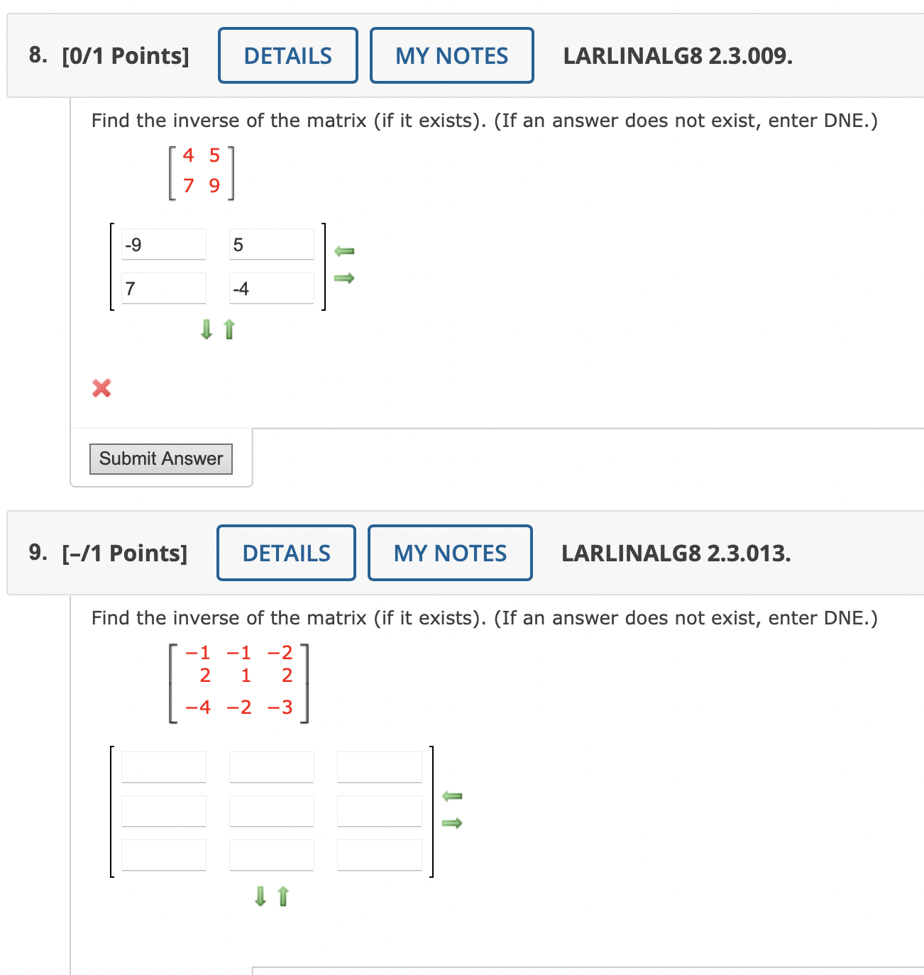 Solved Encuentra la inversa de la matriz (si existe). (Si no | Chegg.com