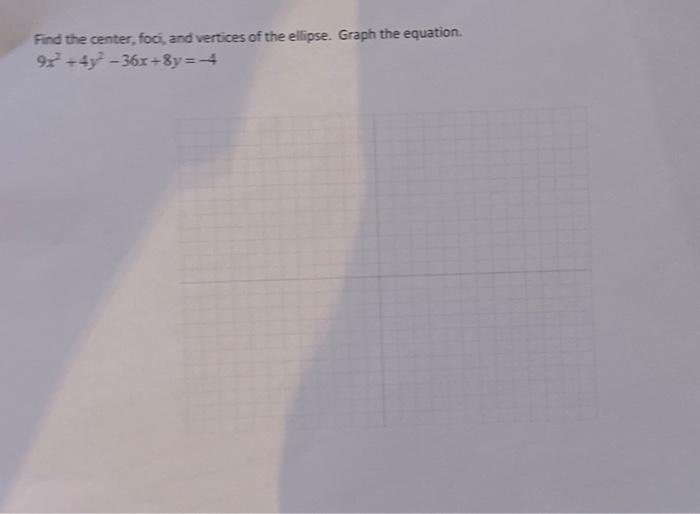 Solved Find the center, foci, and vertices of the ellipse. | Chegg.com