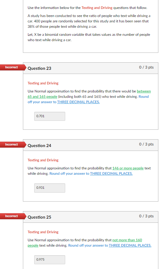 Solved Use the information below for the Texting and Driving | Chegg.com