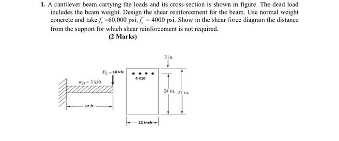Solved 1. A cantilever beam carrying the loads and its | Chegg.com
