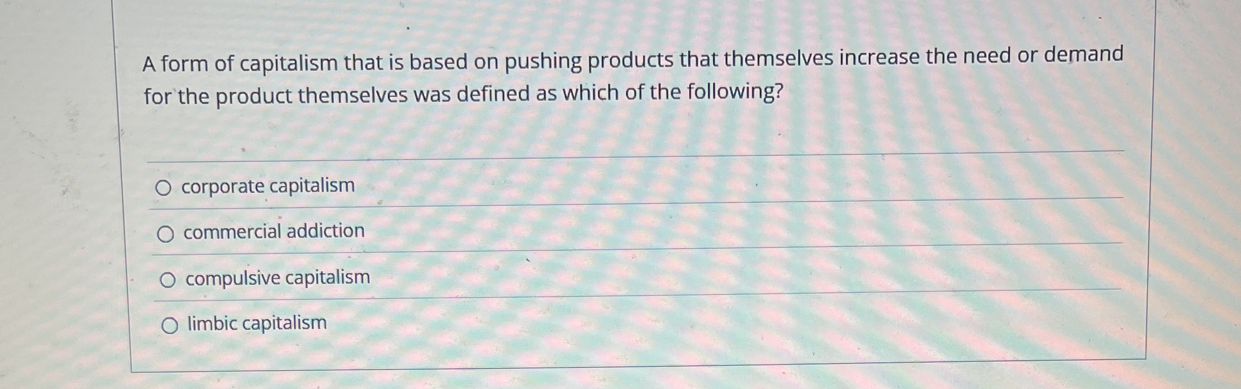 Solved A form of capitalism that is based on pushing | Chegg.com
