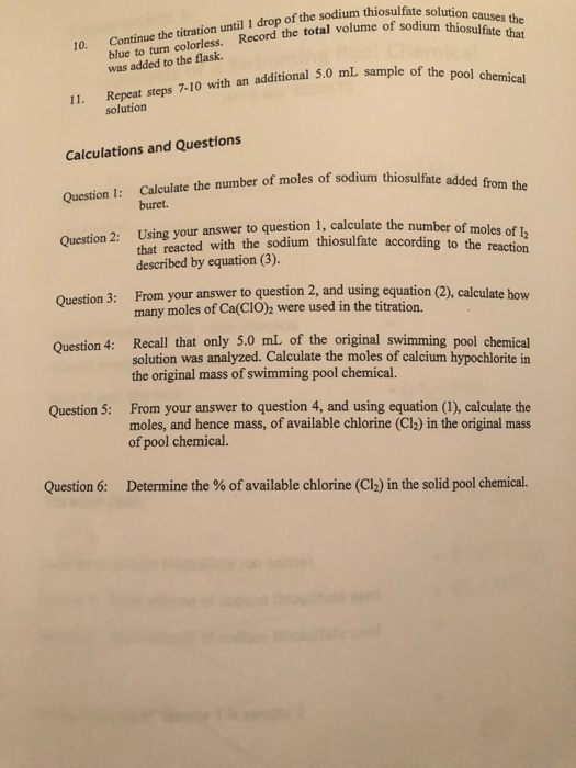 Solved 6. Analysis of Swimming Pool Chemical unknown | Chegg.com