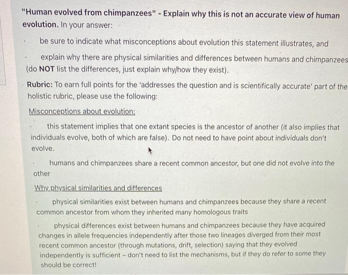 Solved "Human evolved from chimpanzees" - Explain why this | Chegg.com