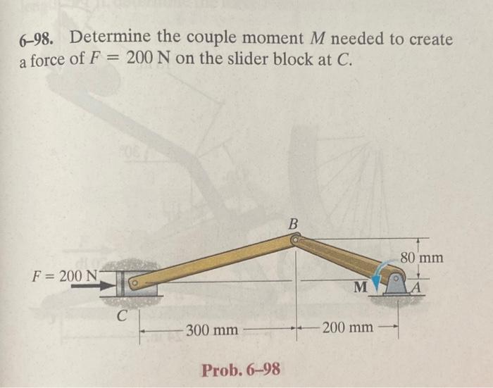 Solved 6-98. Determine the couple moment M needed to create | Chegg.com