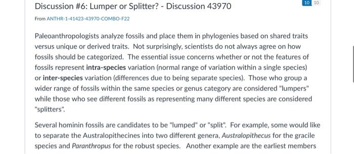 Discussion \#6: Lumper or Splitter? - Discussion | Chegg.com