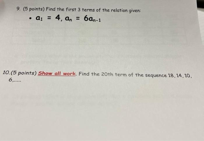Solved 9. (5 points) Find the first 3 terms of the relation | Chegg.com
